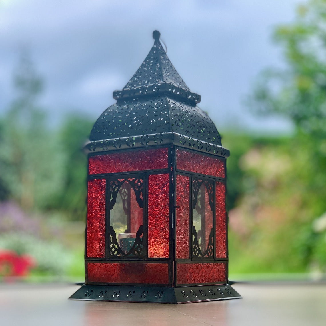 Red Heavy Glass Lanterns SAFINA HANDICRAFTS MS METAL Big Lantern